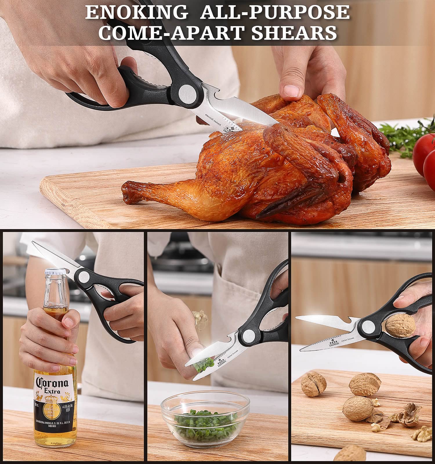 Knife Block Set, ENOKING 8 Pieces Kitchen Knife Set with Independent Sharpener, German Stainless Steel Knives Set for Meat, Vegetables, Fruits, Chopping, Slicing, Dicing & Cutting, Ultra Sharp