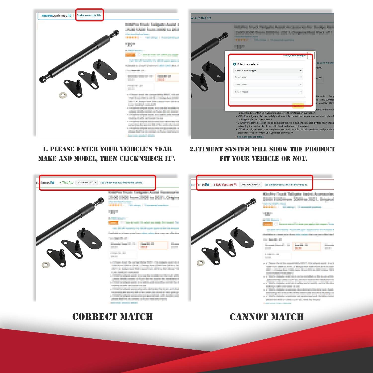 KitsPro Truck Tailgate Assist Accessories Compatible with 2017-2024 Ford F-250 F-350 Super Duty Tailgate Damping Strut Accessories