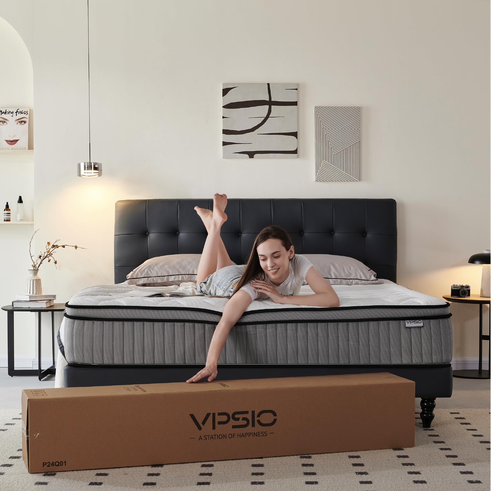 VPSIO 10 Inch Hybrid Mattress Queen - Medium Firm Queen Mattress in a Box - Memory Foam Relieves Pressure - Individual Pocket Springs Provide Precise Support - Queen Bed Mattress for Couples