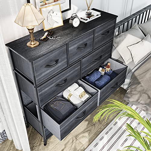YITAHOME Dresser with 9 Drawers - Fabric Storage Tower, Hallway & Nursery - Sturdy Steel Frame, Wooden Top & Easy Pull Fabric Bins & Dresser with 4 Drawers - Fabric Storage Tower, Organizer Unit