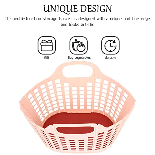 UPKOCH Shower Basket 2pcs Multi- function Shower Basket Collapsible Desktop Plastic Handheld Baskets Shopping Storage with for Laundry Home Foldable Portable Design Grocery Fruits Pink