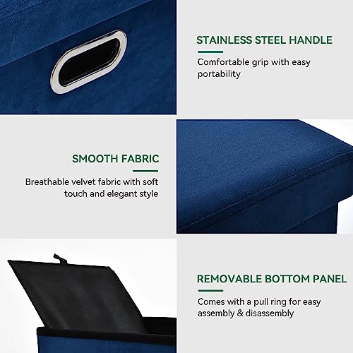 YITAHOME Foldable Storage Ottomansā Velvet Tufted Ottomans with Lid, Multipurpose Organizers for Bedroom, Living Room, Dorm or RV (Set of 2, Blue)