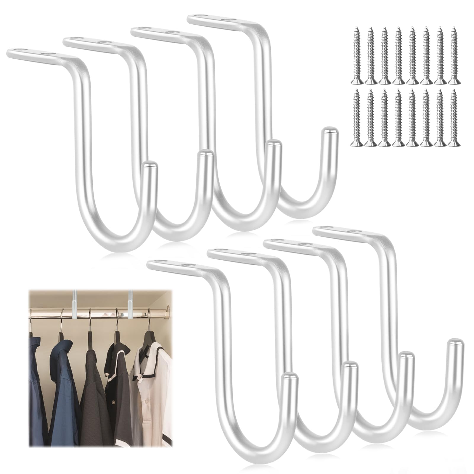 YEXEXINM 8 Sets of 1" Closet Rod Center Support,Heavy Duty Metal Curtain Rod Holder with Screws,Wall Mount Rod Bracket Closet Rod Support Bracket Clothes Storage Hanger for Closet Shelf and Rod