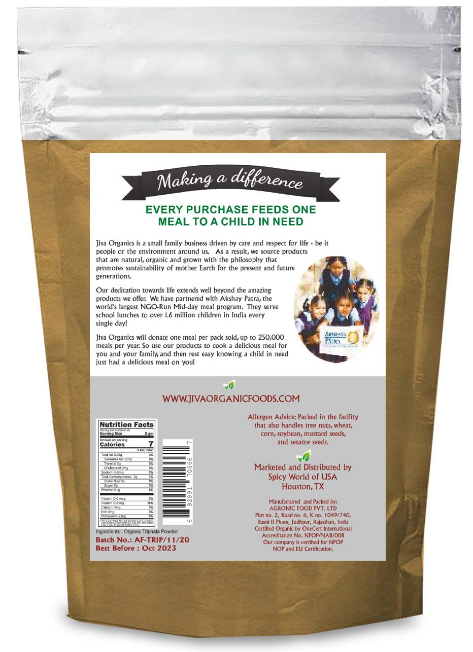 Jiva Organics Organic Triphala Powder 7 ounce Bag - Ground Amla, Bhibitaki, and Haritaki Fruits Blended, 100% Natural & Non-GMO