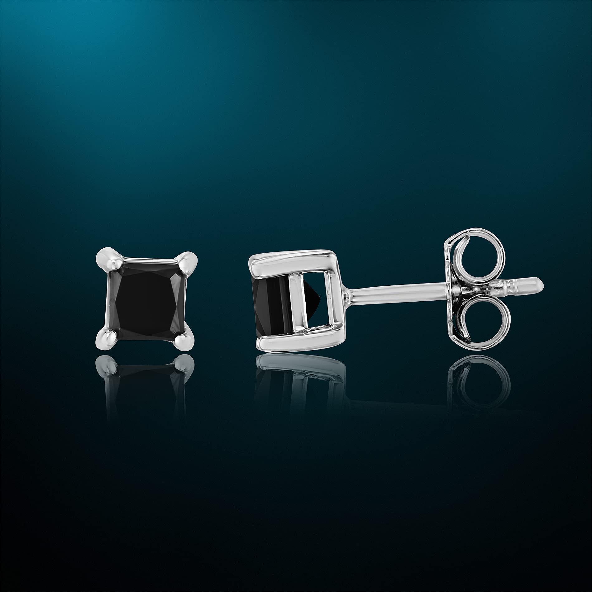 NATALIA DRAKE 1 Cttw Princess Cut Black Diamond Stud 925 Sterling Silver Earrings for Men or Women