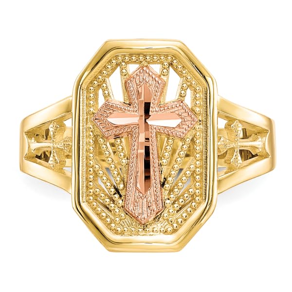 IceCarats 10K Two Tone Gold Antique Filigree Holy Cross Ring Christian Religious Band Size 6