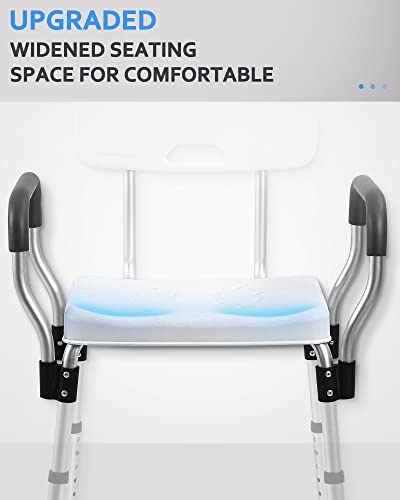 Sangohe Shower Chair for Inside Shower, Heavy Duty Shower Seat with Back, Shower Chair for Bathtub with Arms for Handicap, Shower Seats for Elderly with Bath Ball and Wall-Mount Handle, 796C-B