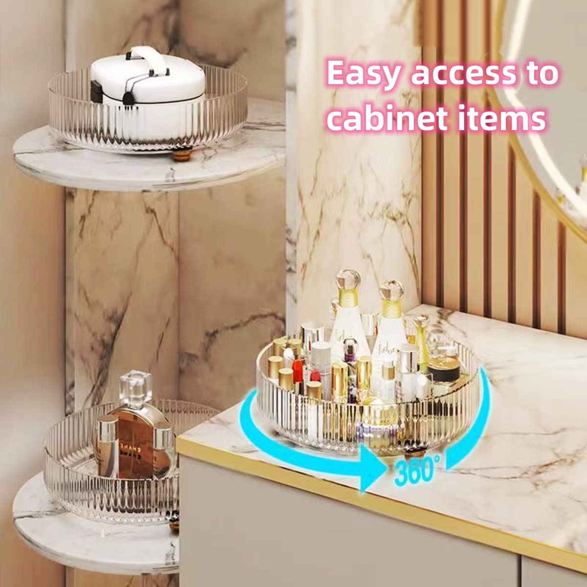 Lazy Susan Organizer with Gold Non-Slip Base,11Inch Makeup Perfume Organizer, Turntable Organizer for Cabinet, Round Spinning Organization for Pantry, Fridge, Countertop, Condiments