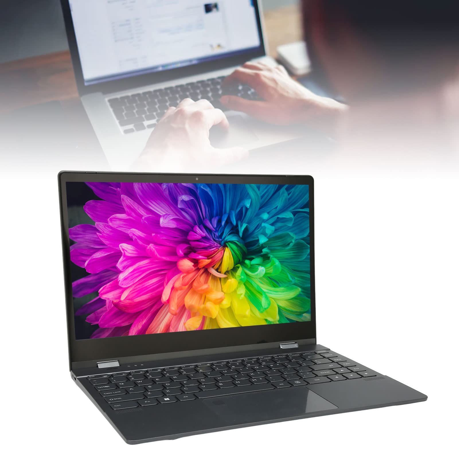 Laptop, 12G RAM Fingerprint Unlock Four Modes 14.1 Inch Laptop 360 Degree Flip for Windows 10 11 (US Plug 512GB)