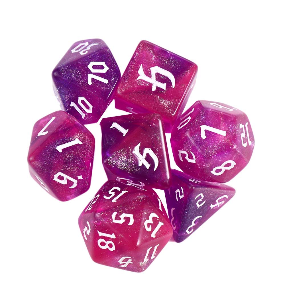 Polyhedral Dice Set,7-Die Two-Tone Dice D4 D6 D8 D10 D% D12 D20 Vintage Gothic Digit Role Playing Dice for Dungeons and Dragons(Rose + Purple)