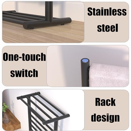 Towel Warmer for Towels Bathrobes and Blankets,Wall Mounted Heated Towel Rack Fast Heating,Stainless Steel Heated Drying Rack,Brushed Gold,Plug in (Black Plug in)