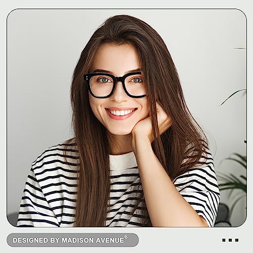 Madison Avenue Blue Light Blocking Glasses Oversized Fashion Blue Light Glasses for Women Anti Eyestrain & UV Protection Computer Eyeglasses(Black Grey)