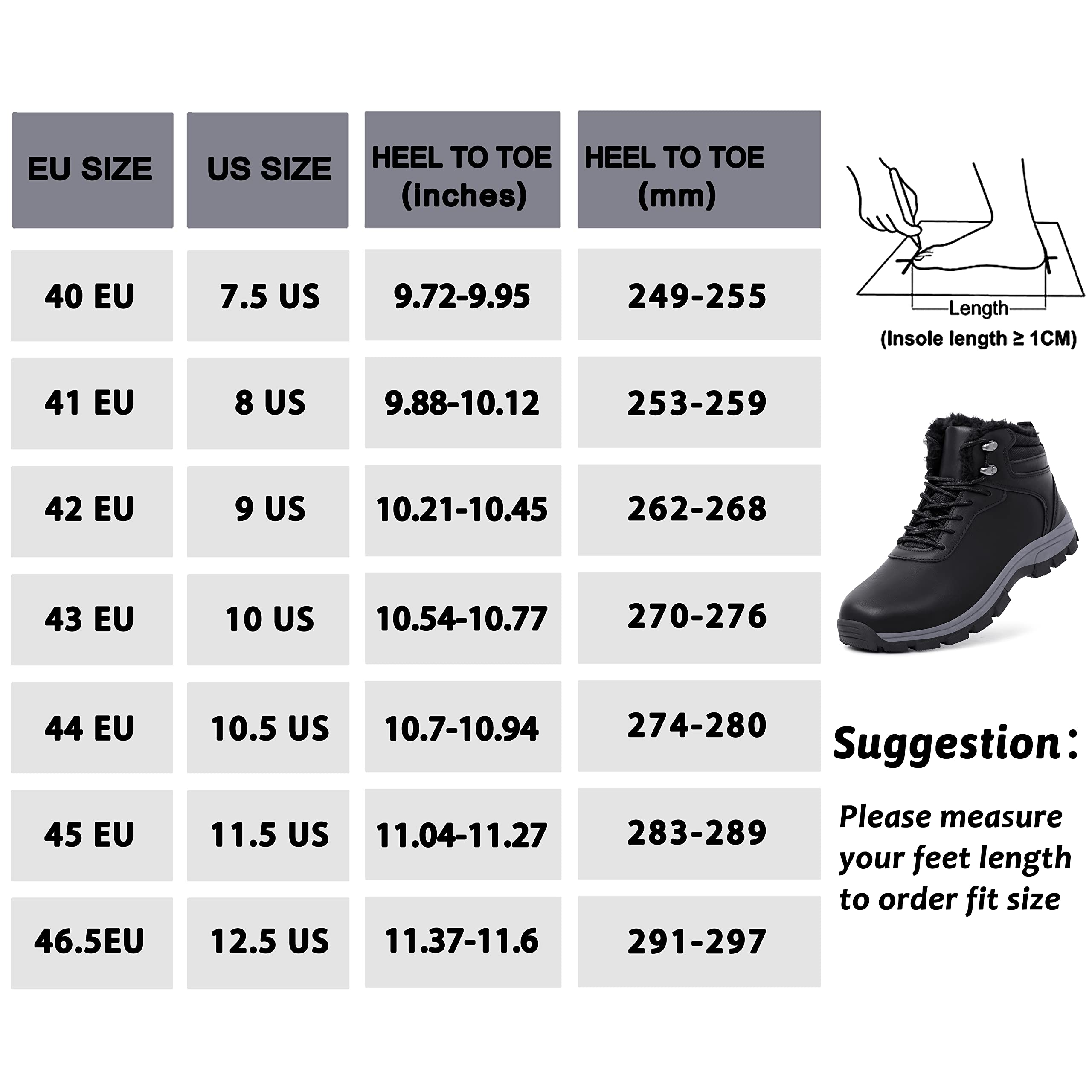 Men's Snow boots Winter Water-Resistant Hiking Boot Warm Lined Backpacking Boots Non Slip Outdoor Shoes,Black Size10.5