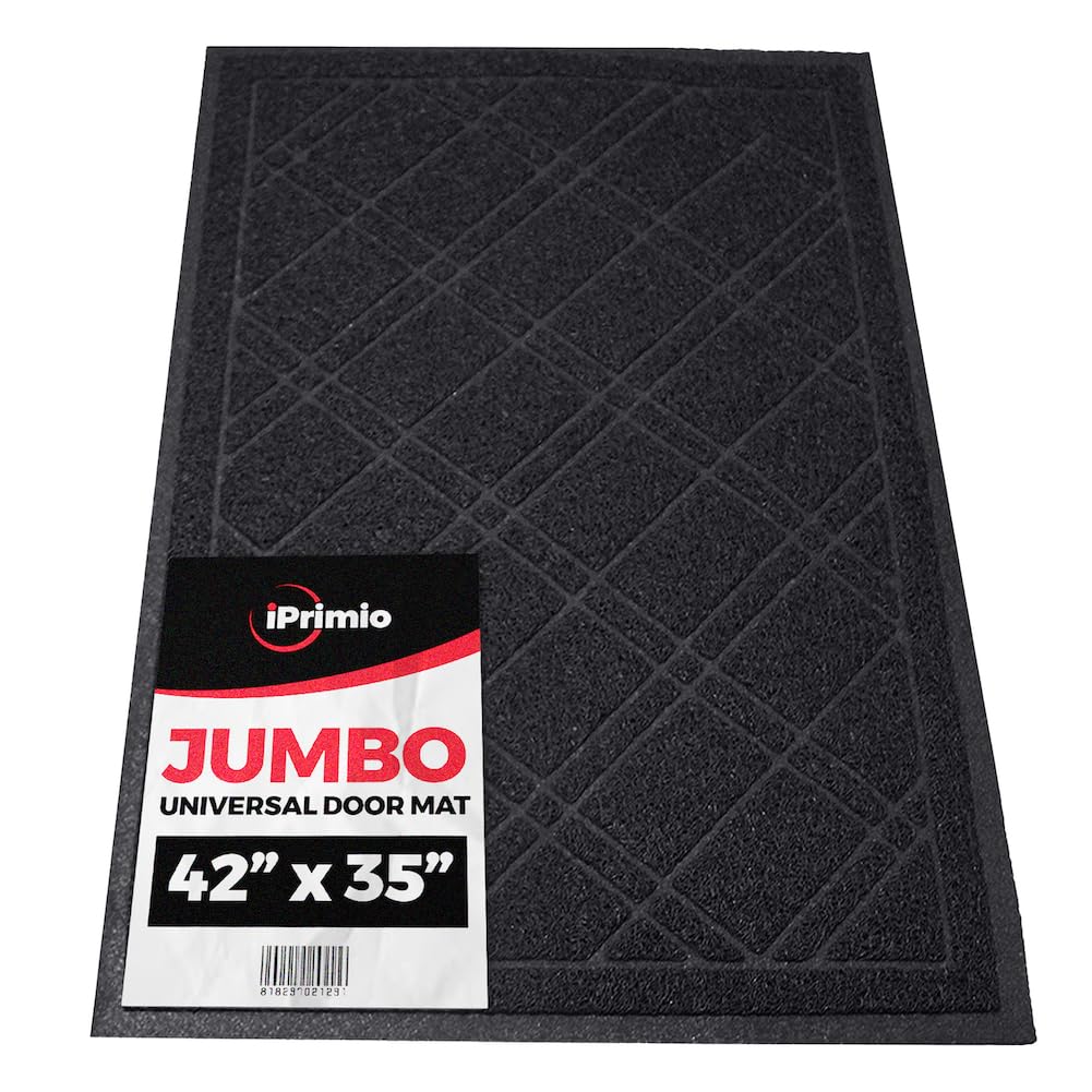 SlipToGrip Universal Door Mat, Plaid Design - Black, 42 x 35 - Anti Slip, Durable & Washable, Outdoor & Indoor Floor Welcome Mat Door Mat Entry -Rug for Garage, Patio, Front Door, Dust Absorbent