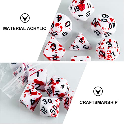 Polyhedral Gaming Dices 7 Pcs Blood Blood Splatter Dices Acrylic Gaming Dices Blood Stained Dices Dices Vampire Dices Halloween Blood Dice Set