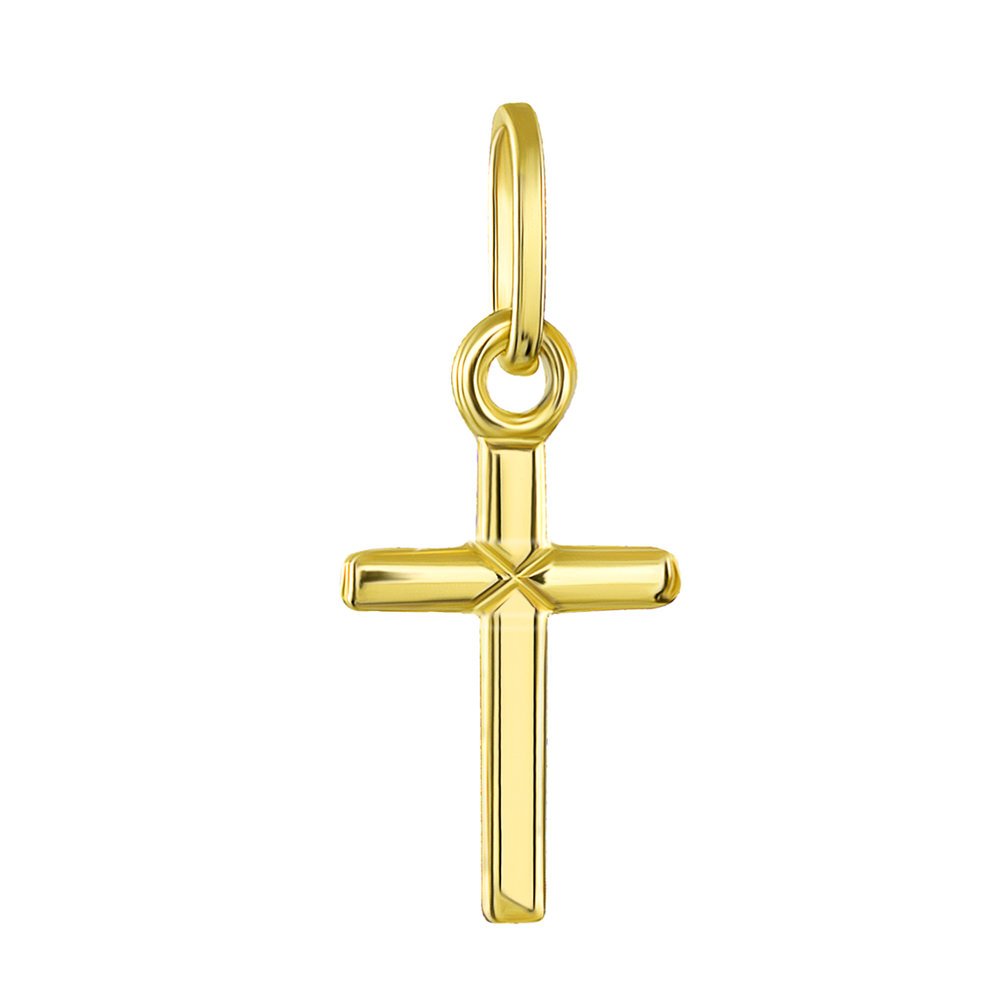 Jewelry America 14K Yellow Gold Simple Small Cross Charm Pendant