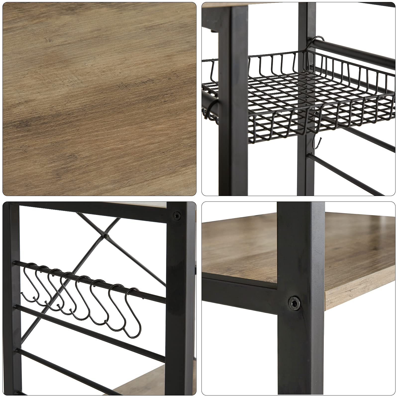 IBUYKE Industrial Kitchen Baker’s Rack, Coffee Bar, Utility Storage Shelf, Microwave Oven Stand, 4-Tier+3-Tier Table for Spice Rack, Simple Assembly TMJ021H