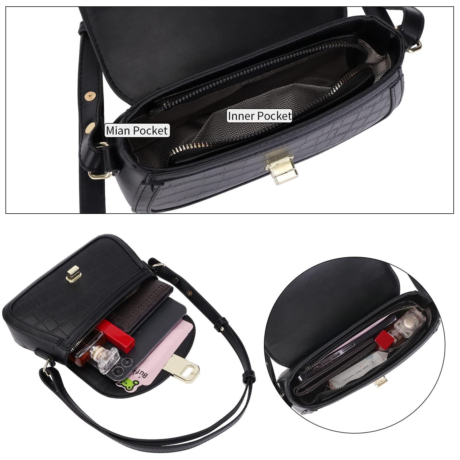MAXWISE Alligator Print Crossbody Bag - Small Tote Shoulder Bag for Women, Cute Clutch Purse (Black)