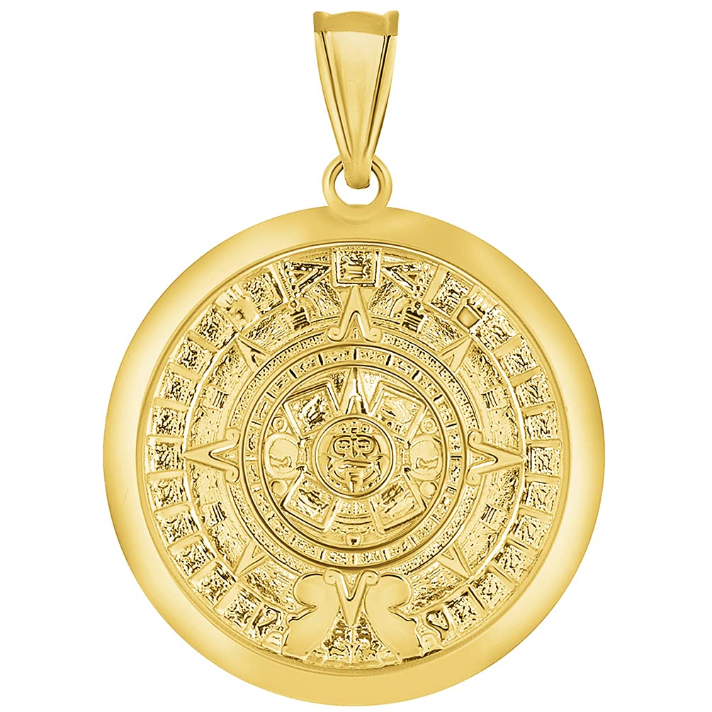 Jewelry America 14k Yellow Gold Aztec Mayan Sun Calendar Medallion Pendant