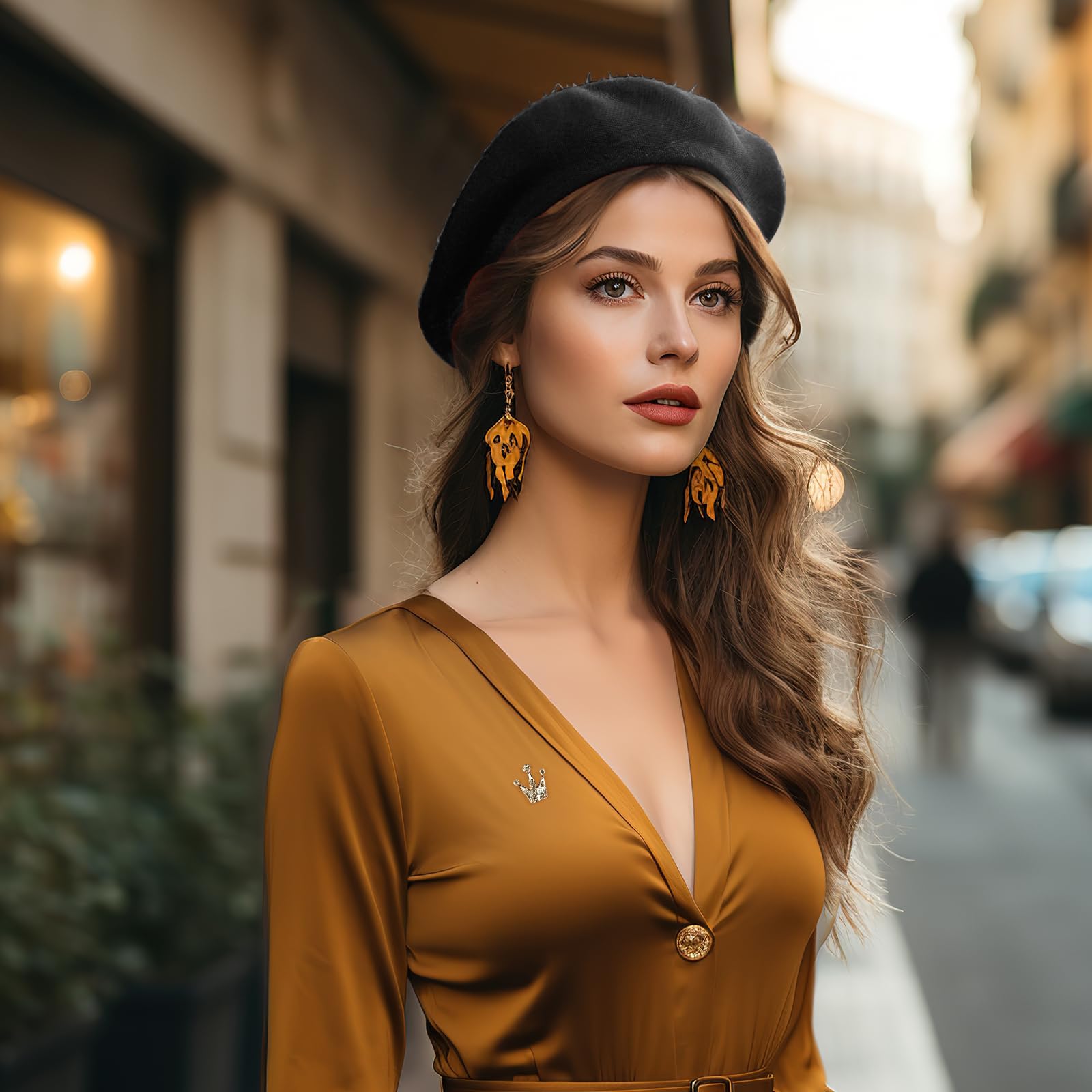 Jeicy Beret Hats for Women, Black Beret,Red Beret,French Wool Beret Hat, (Send a Silk Scarf Brooch) Indoor Outdoor