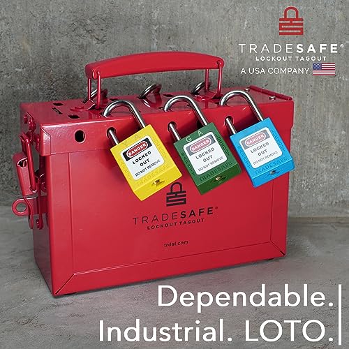 TRADESAFE Lockout Tagout Group Lock Box - Premium LOTO Group Box, 18 Gauge Steel Lockout Box, Red Lock Box for OSHA Compliant Group LOTO Procedures