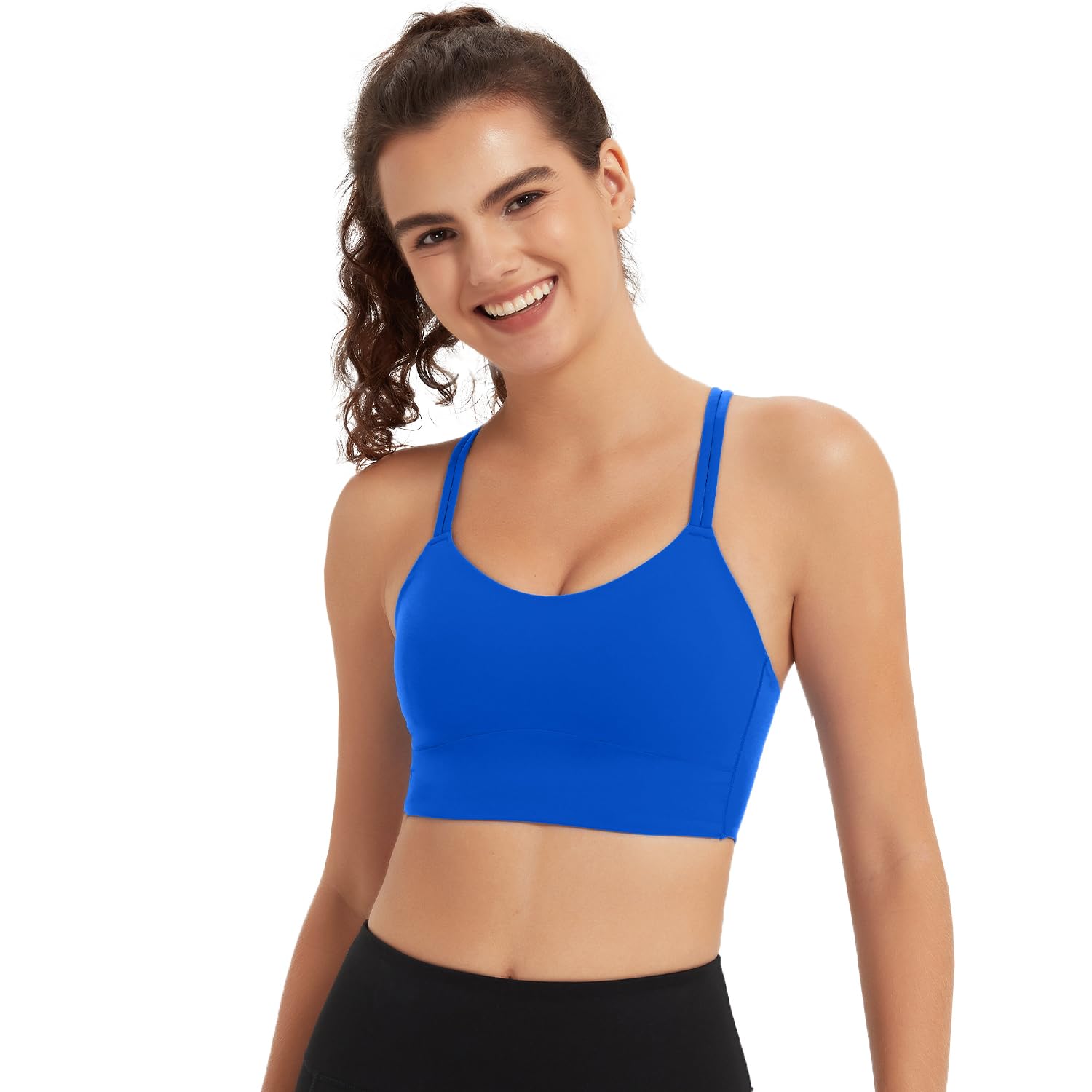 MCEDAR Women's Strappy Sports Bras Padded Running Bras Medium Support Yoga Bra Criss Cross Back Workout 035Top-Blue/Bs