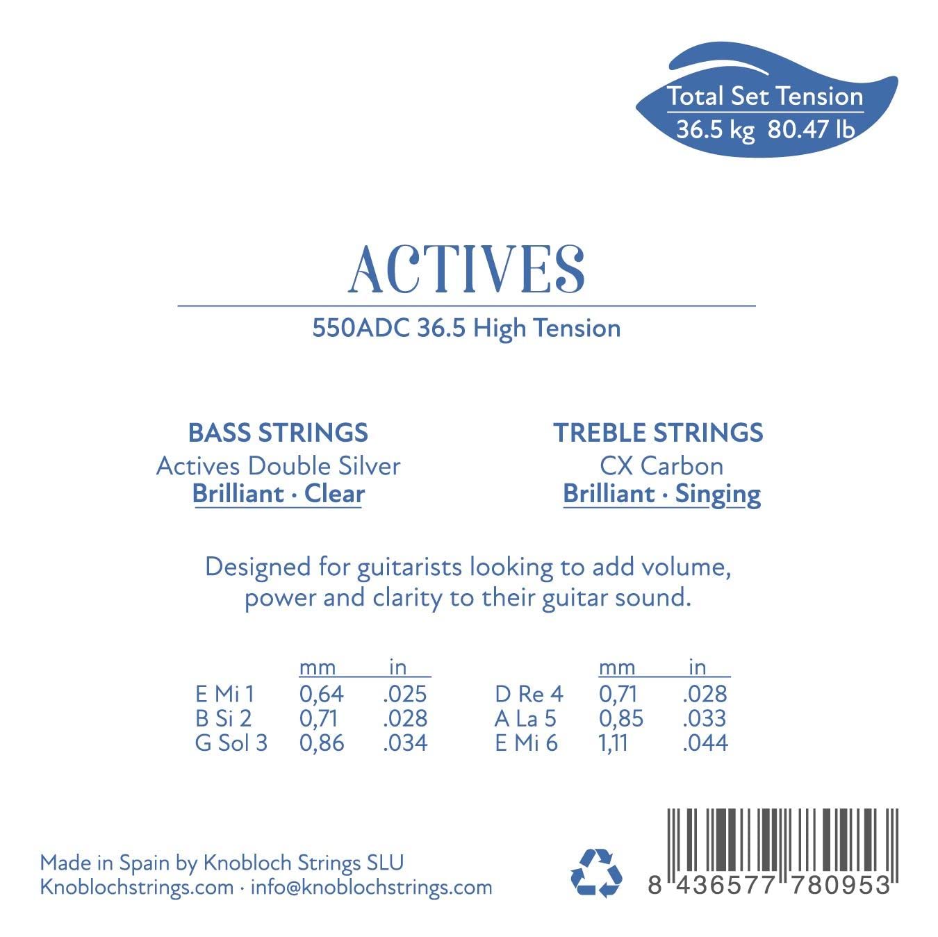 KNOBLOCH STRINGS THE ART OF VIBRATION 550ADC ACTIVE DOUBLE SILVER CX CARBON HIGH 550 TENSION 36.5