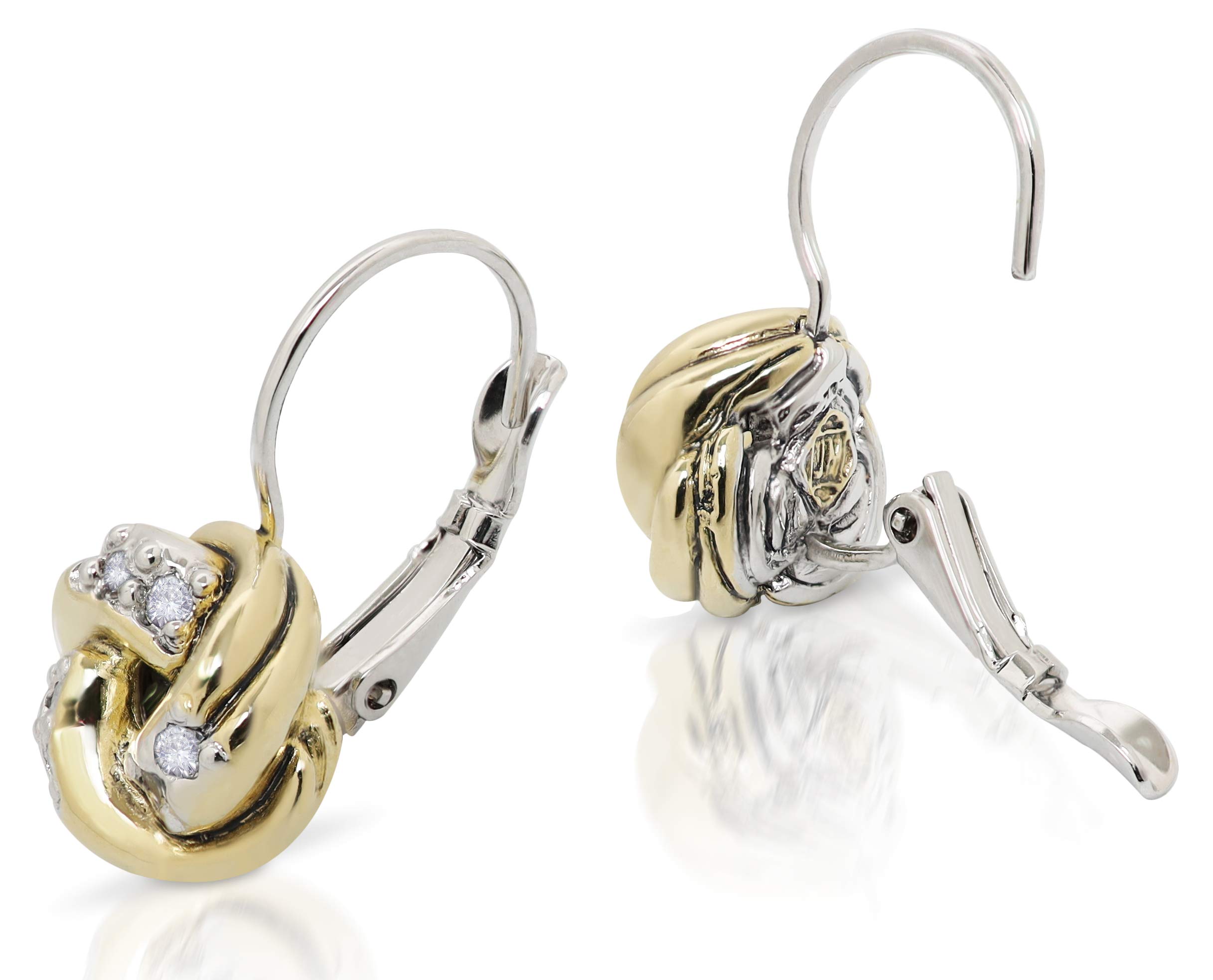 John Medeiros Knot Design Earrings with Clear CZ Stones,Made in America