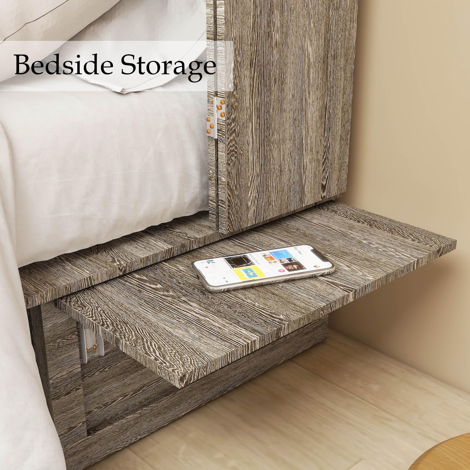 UrbEleg Murphy Bed Cabinet, Queen Murphy Bed with Drawer Includes Folding Mattress, Murphy Bed Cabinet with USB and Charging Port, Murphy Bed Queen Suit for Bedroom, Reddish-Brown Cabinet Bed, Bed