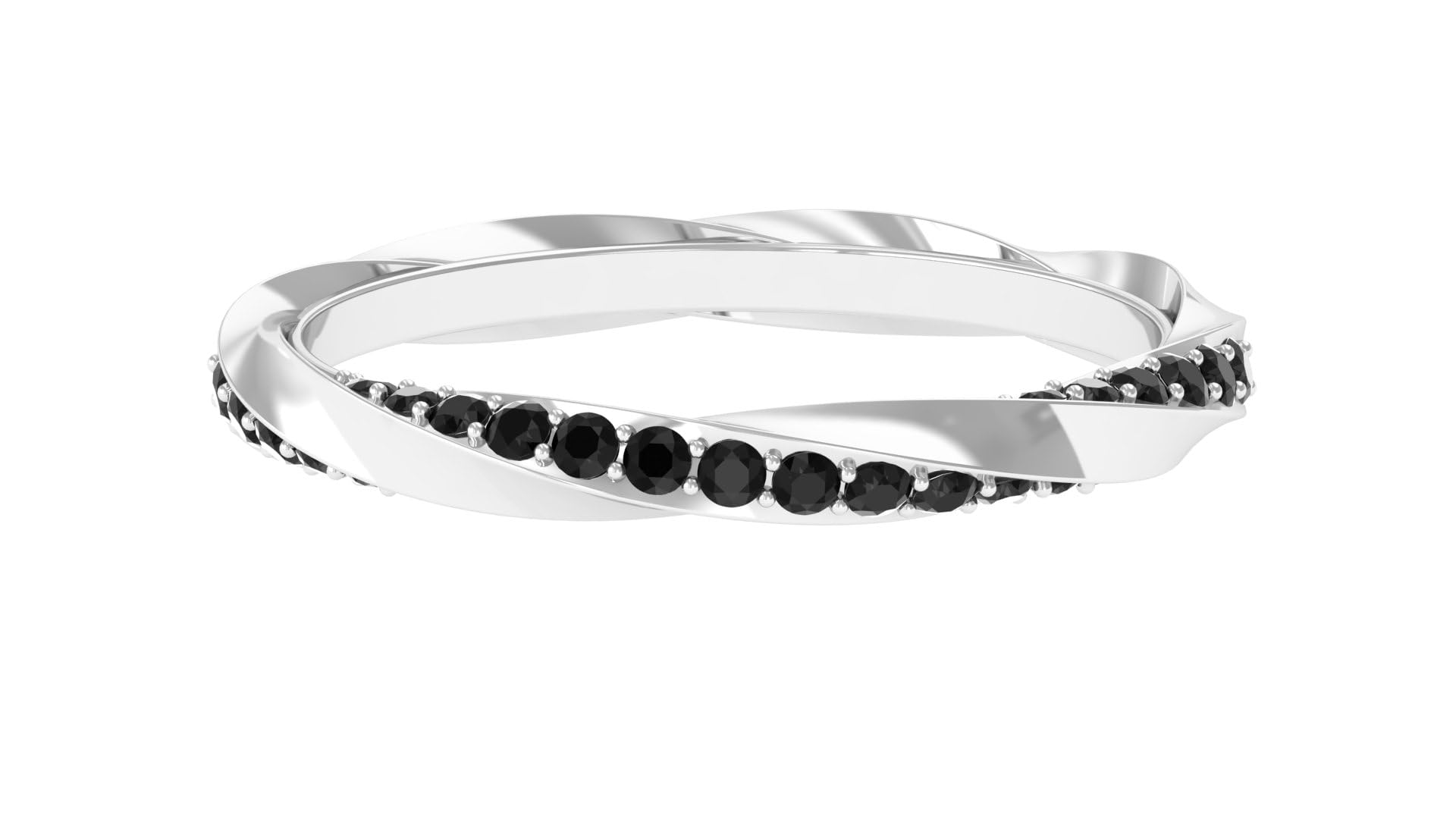 Natural Black Diamond Half Eternity Ring, AAA Quality, Certified Black Diamond Twisted Eternity Ring - Ready to Gift, 14K White Gold, Size:US 5.00
