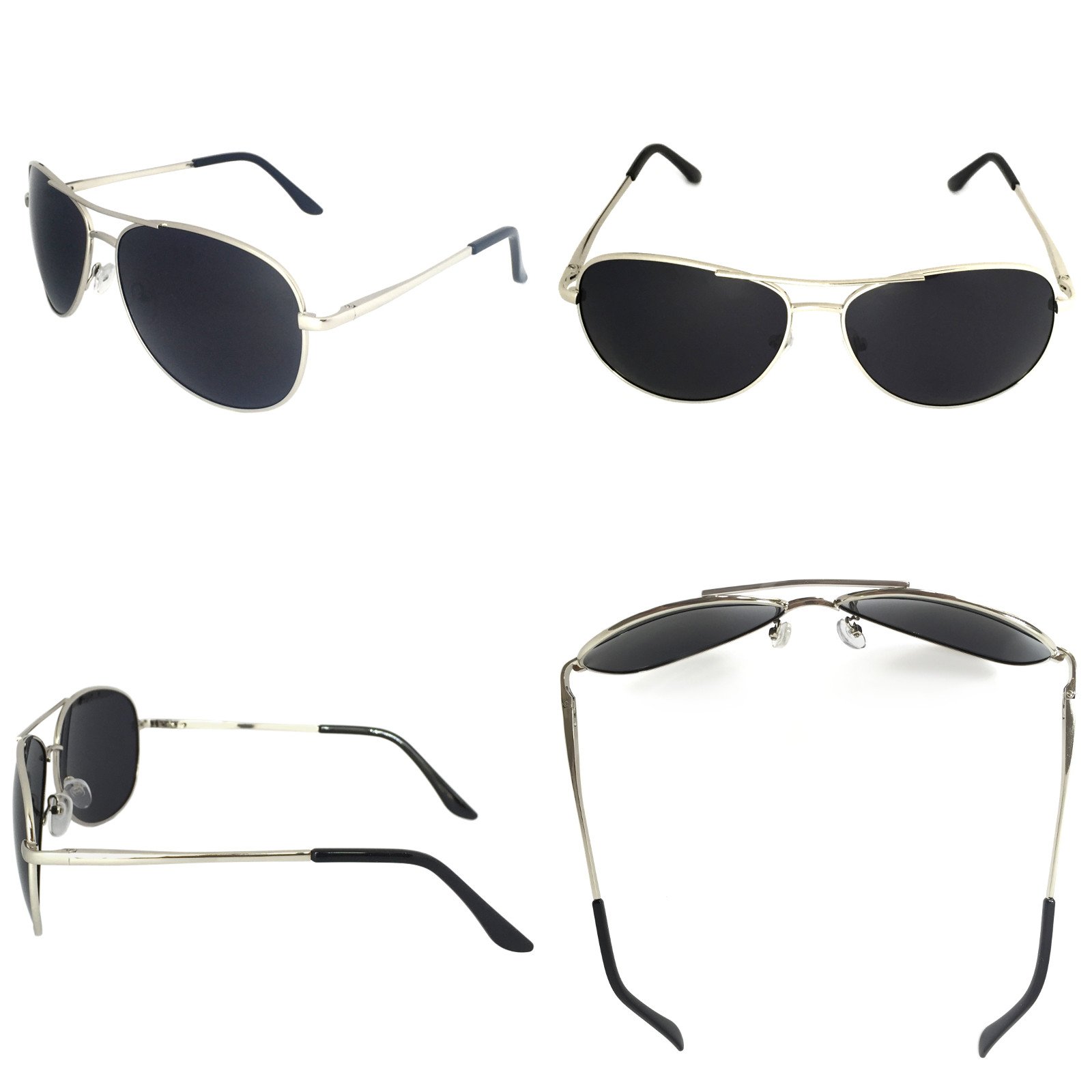 J+S Premium Military Style Classic Aviator Sunglasses, Polarized, 100% UV protection for Men Women (Large Frame - Silver Frame/Black Lens)…
