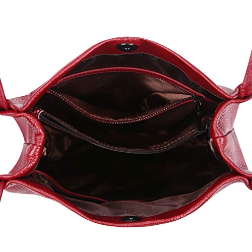 Iswee Soft Leather Tote Red Leather Handbags for Women Shoulder Bag Extra Large Purses Ladies Bag Hobo Handbags Satchel (Wine Lichee)