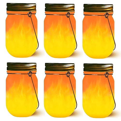 Solar Mason Jar Lights, 6 Pack 30 Led String Fairy Star Firefly Glass Jar Lights,6 Hangers and 6 Jars Included, Best for Mason Jar Decor,Patio Garden Decor Solar Laterns Table Lights