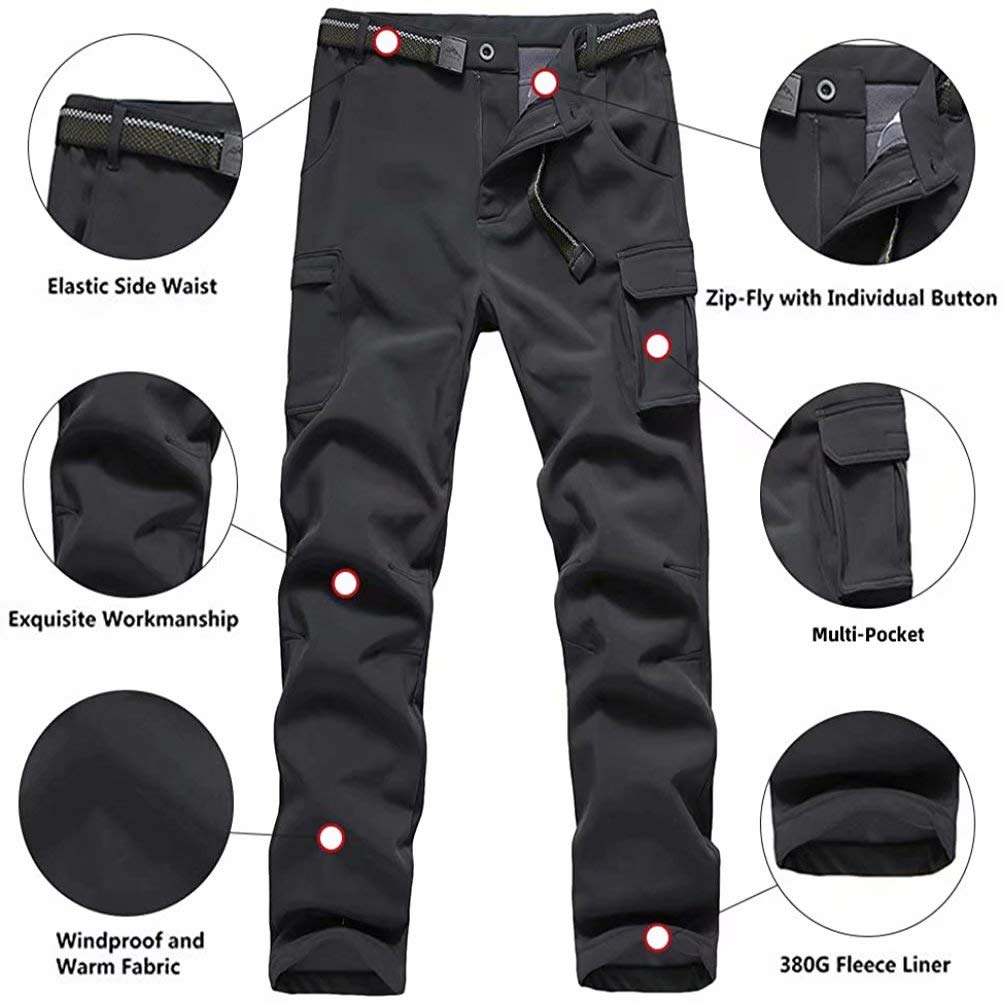 JOMLUN Kids Boy's Youth Fleece Lined Hiking Pants Outdoor Soft shell Snow Ski Waterproof Windproof Warm Cargo Insulated Pants Winter