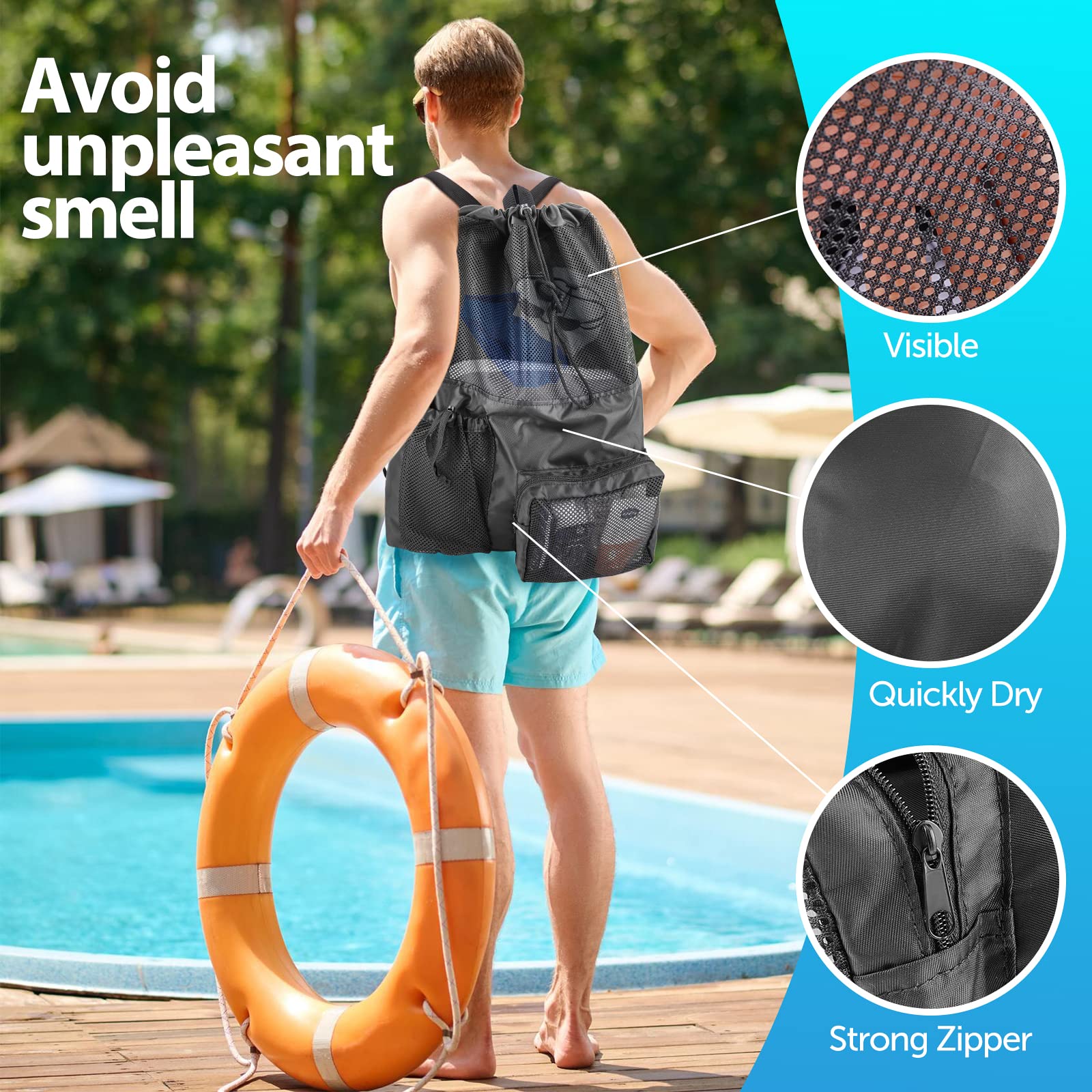 HOHOM SRISE Mesh Swim Bag Backpack, Swimming Bags for Swimmers, Mesh Bag for Swimming Gear,Gym Drawstring Bags