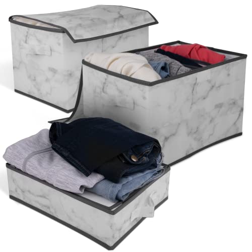 Wardrobe Clothes Organizer for Folded Clothes- Closet Organizers and Storage for Clothes, Thick Wardrobe Organizer with Reinforced Handle and Lid for Jeans, Sweaters, Pants & Added Socks Organizer 3PC