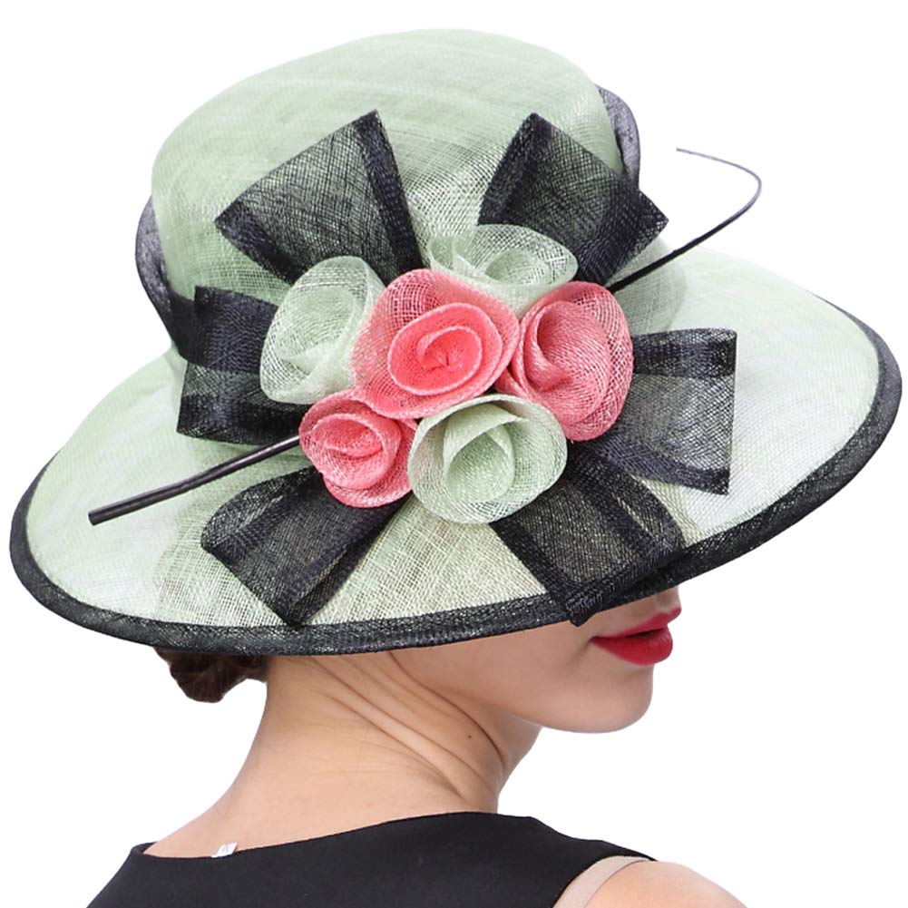 Koola's hats Women 3 Layers Sinamay Kentucky Derby Church Sun Summer Hats, Mint Black, One Size