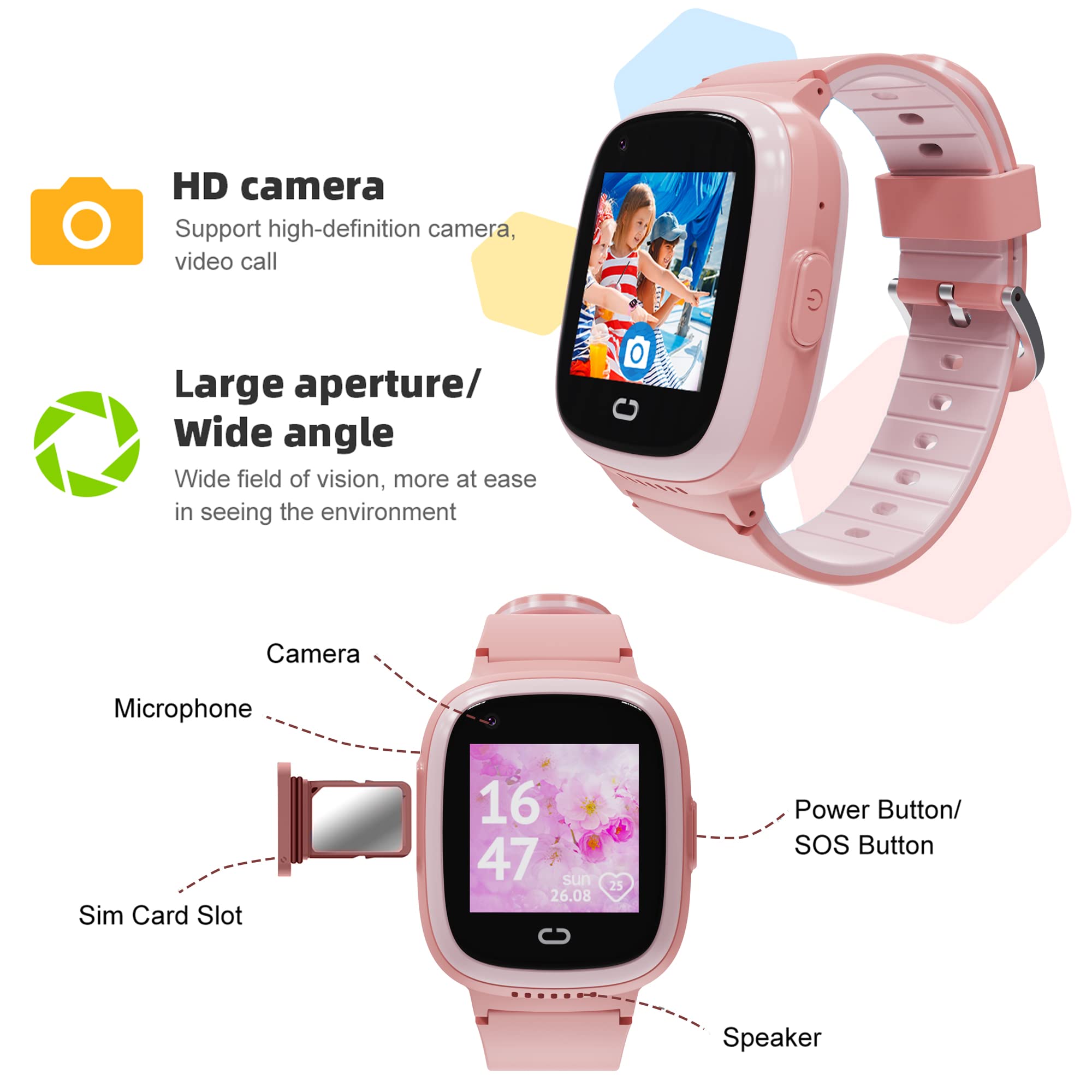 PTHTECHUS Kids Smartwatch with GPS 4G, HD Touchscreen Watch with Phone GPS Tracker Real Time Location SOS Video Call Voice Chat Camera Waterproof Compatible Android and iOS for Boys Girls Gift