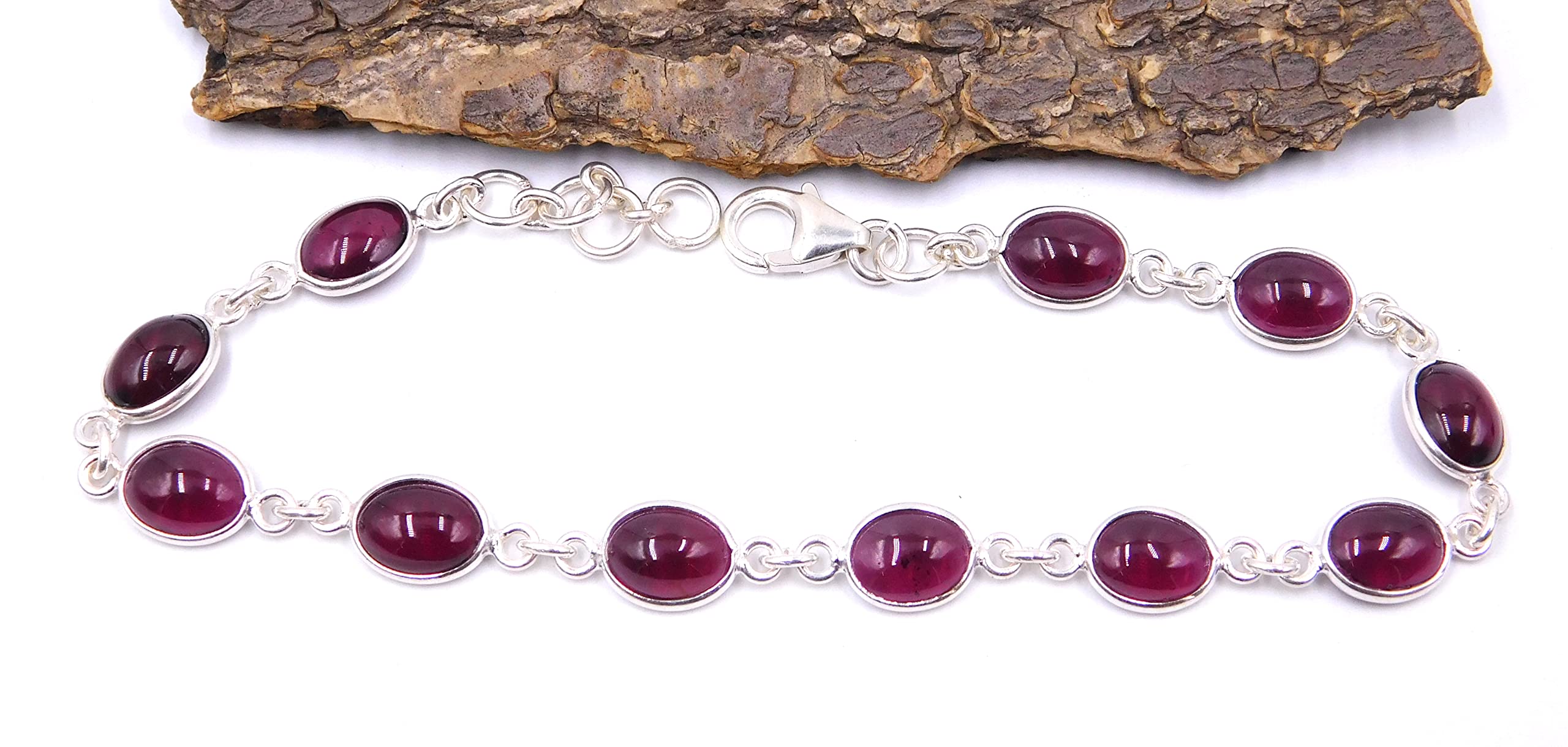 Natural Garnet Gemstone 925 Sterling Silver Bezel Bracelet For Women's