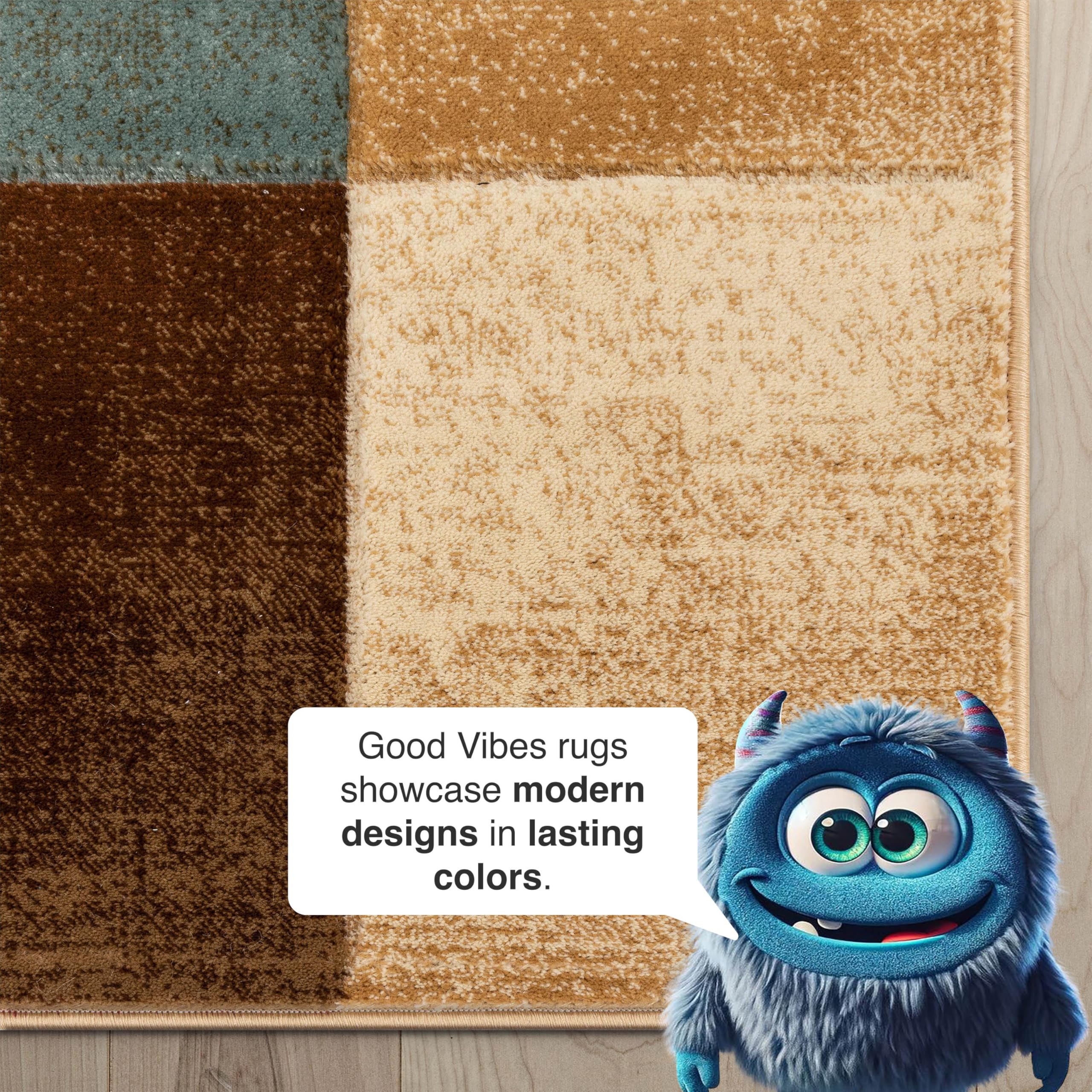 Well Woven Good Vibes Cecilia Multi Color Brown 7'10" x 9'10" Modern Area Rug for Living & Dining Room - Stain-Resistant, Hand-Carved, 3D Abstract Design