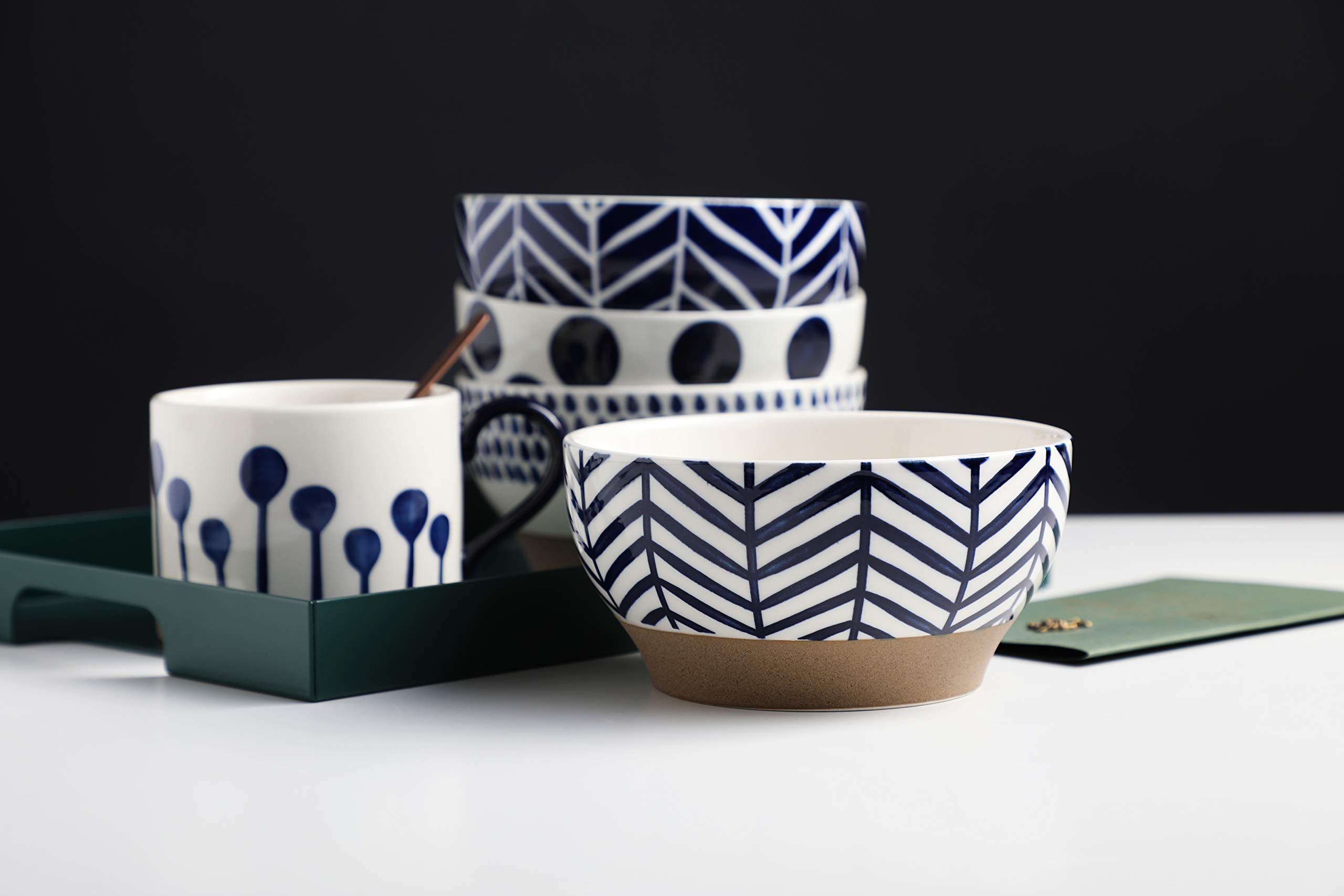 Koja Porcelain China Ceramic Soup Cereal Pasta Noodle Bowl Set of 4.