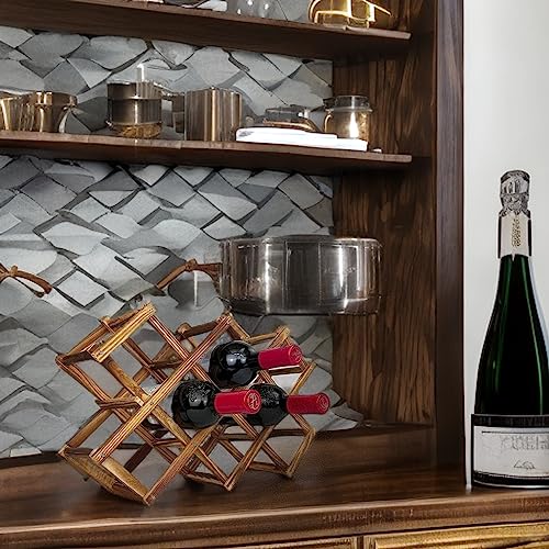 VGWHY Wine Rack, Wooden Wine Rack for 10 Bottle, Free Standing Wine Storage Racks Foldable for Kitchen, Party, Home Kitchen Bar Cabinets (Brown)