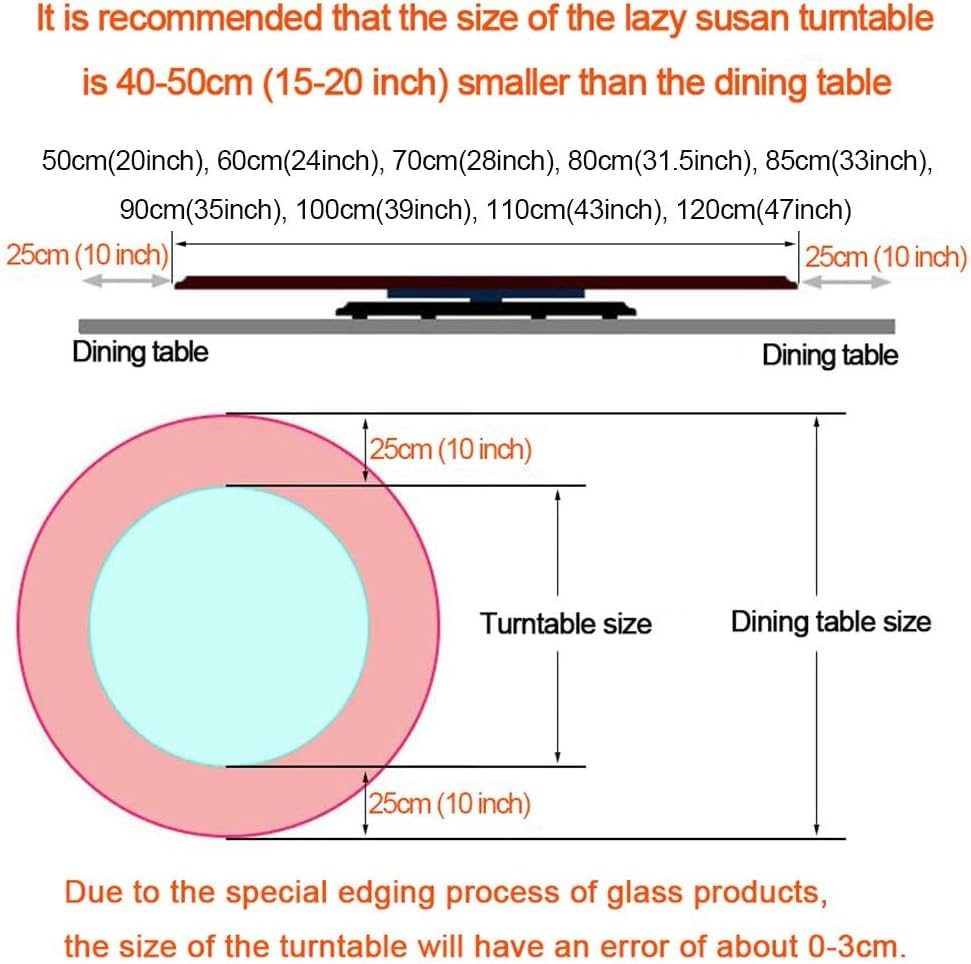 Lazy Susans Turntable 50-120cm Lazy Susan Turntable, Tempered Glass Round Rotating Tray For Kitchen Dining Table Serving Plate With Silent Bearing, Transparent (Size : Ø50cm/20inch)