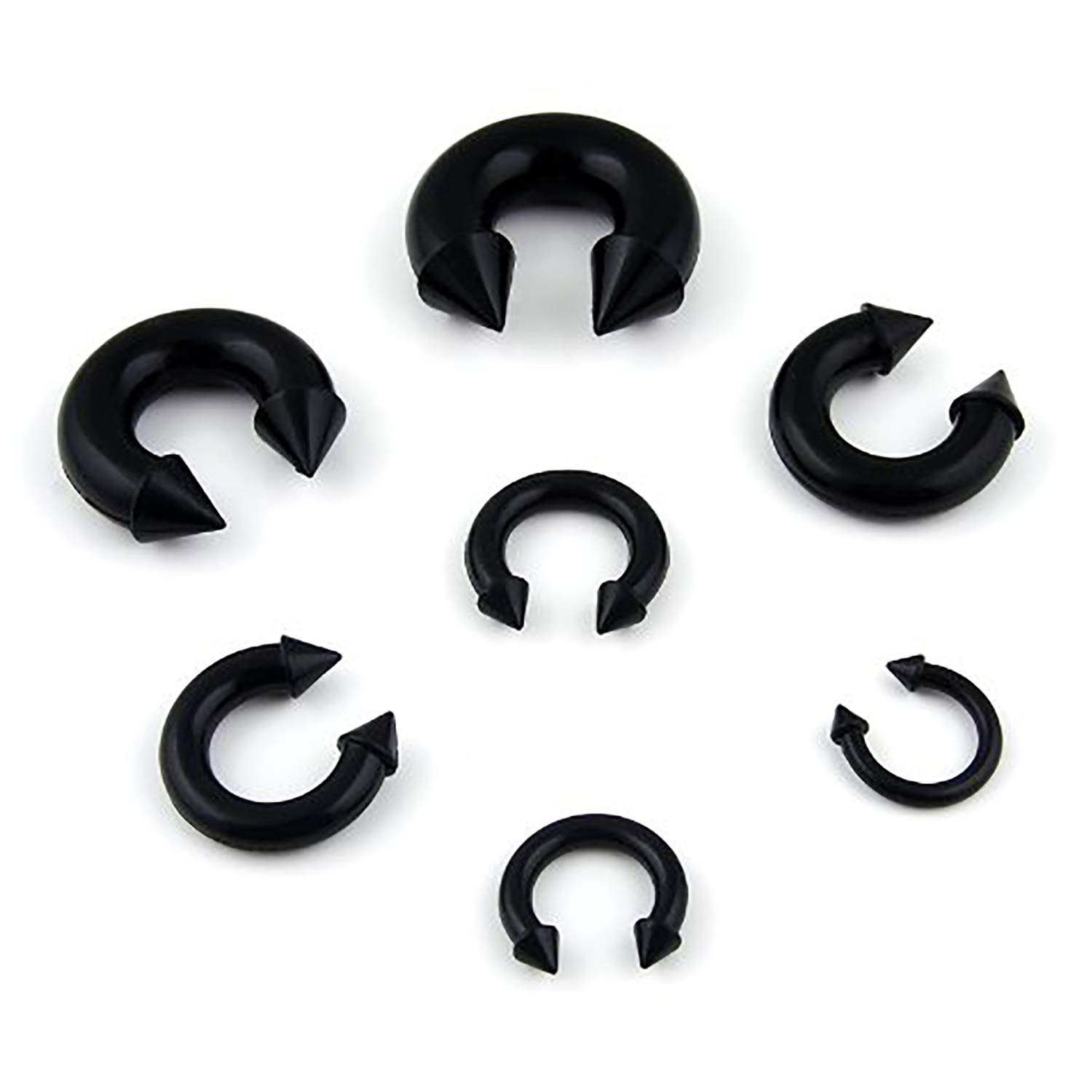 JewelryVolt Pair Silicone Horseshoe Spike Ends Plugs Gauge Flexible Rubber Plastic (Black 4mm (6g))