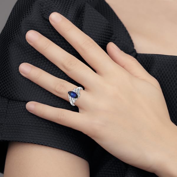 IceCarats 925 Sterling Silver Created Blue Sapphire Cubic Zirconia CZ Marquise Ring September Birthstone Jewelry Size 7