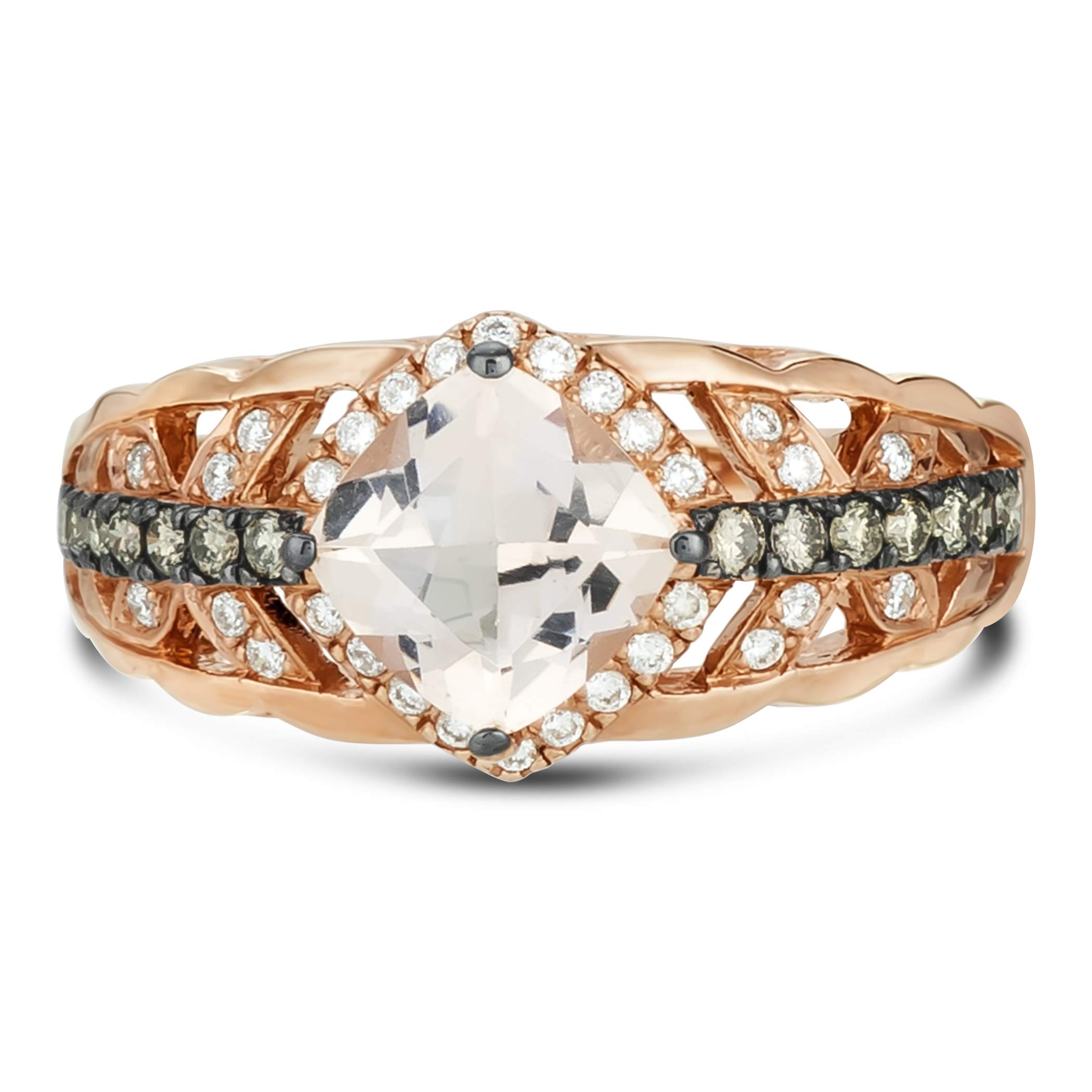 LE VIAN 1/3 Carat White and Chocolate Diamond with Cushion Cut Morganite Halo Engagement Ring for Women in 14k Rose Gold (H-I/Fancy Brown, VS2-SI2, cttw) Anniversary Promise Ring Size 7