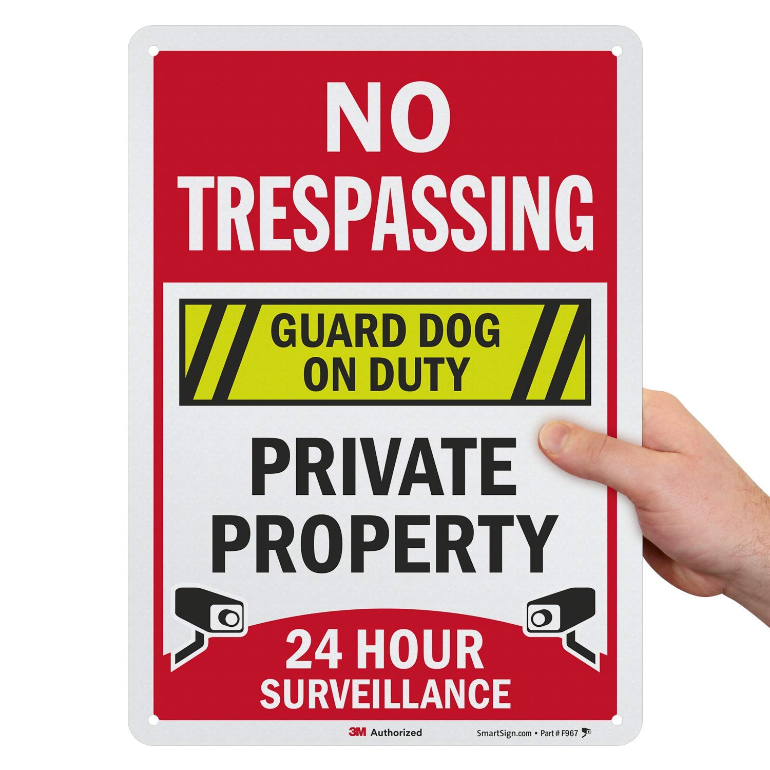 SmartSign “No Trespassing - Private Property, Guard Dog On Duty, 24 Hour Surveillance” Sign | 10" x 14" 3M Engineer Grade Reflective Aluminum