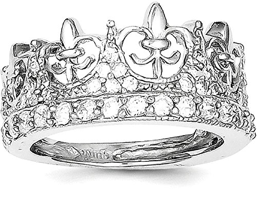 IceCarats 925 Sterling Silver French Fleur De Lis Lily Flower Royal Princess Crown Cubic Zirconia CZ Ring Religious Saint Band Size 7