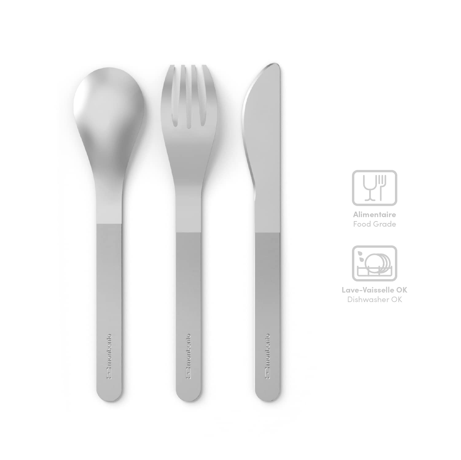 MONBENTO - Cutlery Set MB Slim Box Onyx for Lunch Box - 3 Pieces Fork Knife Spoon - Flatware Set Work Lunch Packing - Suitable for MB Original & MB Square Bento Boxes - Stainless Steel - Black