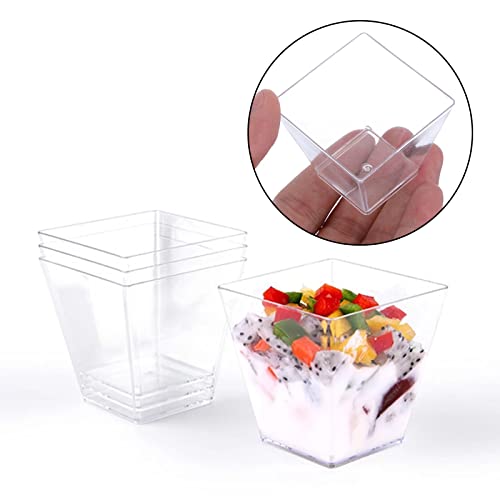 XiyaxiVici 50 PCS 2 oz Square Mini Plastic Dessert Cups, Transparent Parfait Cups Fruit cups Clear Appetizer Cups for Party Yogurt Fruit Trifle Mousse Pudding Ice Cream Cups